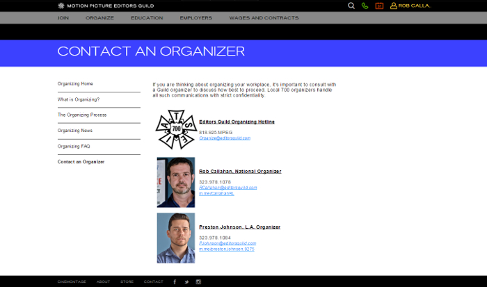 Editors Guild - IATSE Local 700 > Main Menu > Organize > Contact an ...